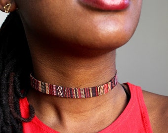 Kente choker with cowrie shells