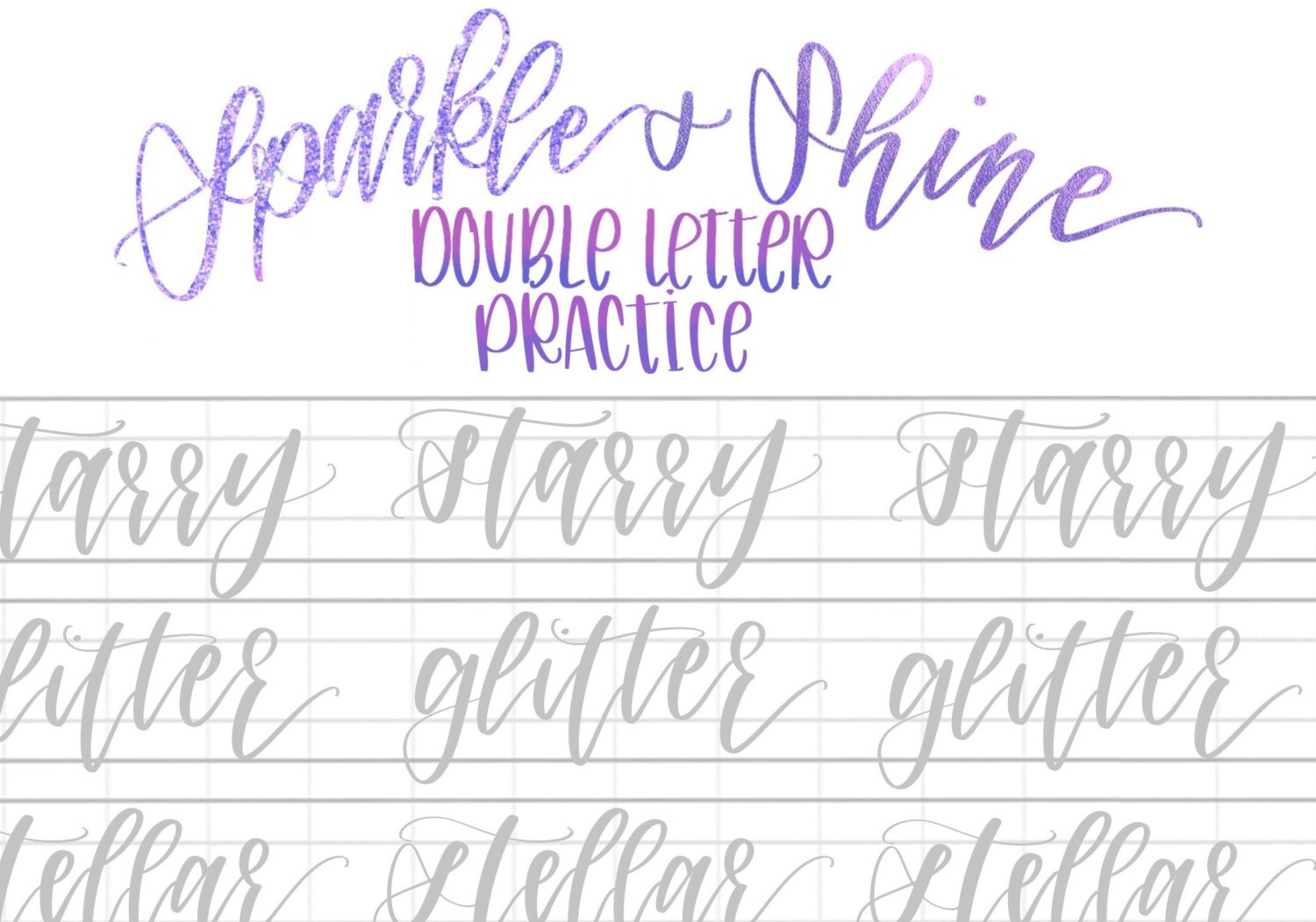 Hand Lettering Practice Sheets Sparkly DOUBLE LETTER Words Hand Lettering Practice Sheets Sparkly DOUBLE LETTER Words