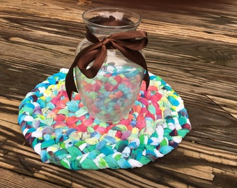 Handmade rag rug trivets and unique knit Xmas by PurpleBasset