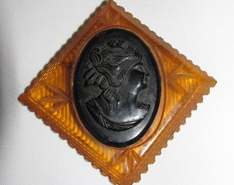 Black bakelite cameo | Etsy
