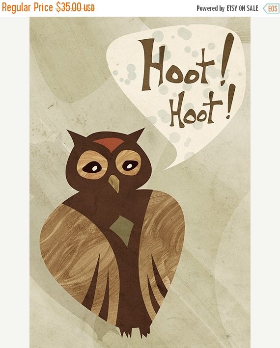 50% Off Black Friday Owl Illustration Hoot Hoot by papermoth