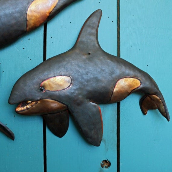 Orca Killer Whale III copper metal blackfish marine mammal