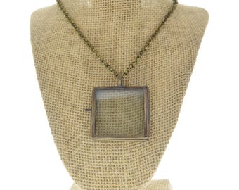 Silver House Double Sided Glass Frame Pendant Memory Hinged