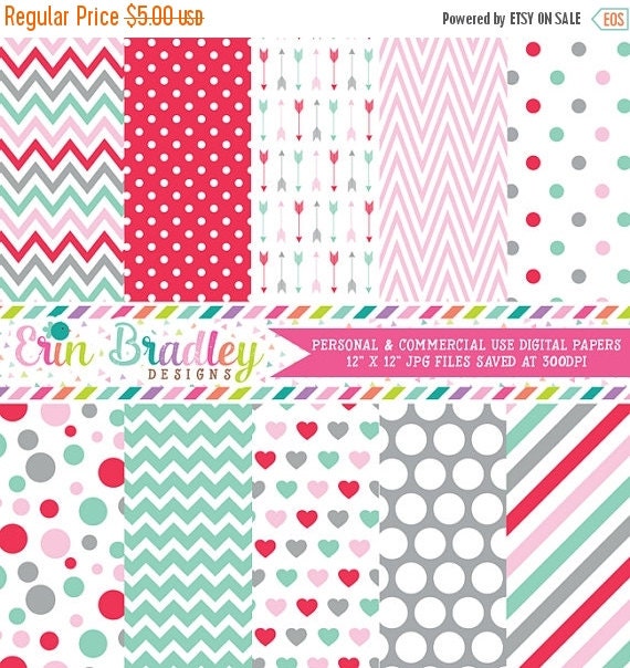 70% OFF SALE Valentines Day Digital Paper by ErinBradleyDesigns