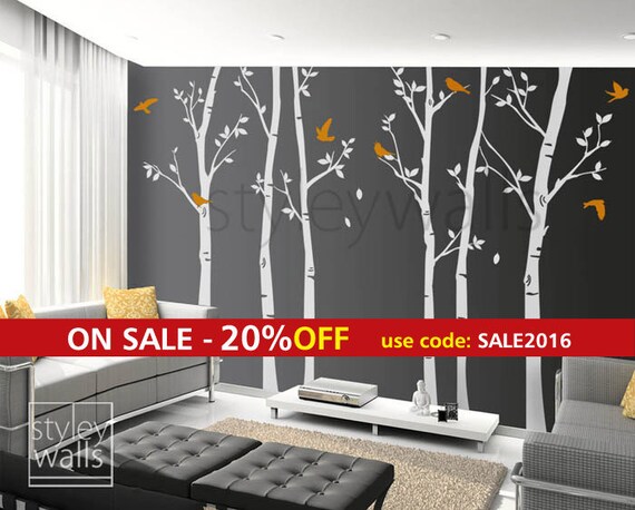 Tree wall decals Winter trees decal Birds nature by styleywalls