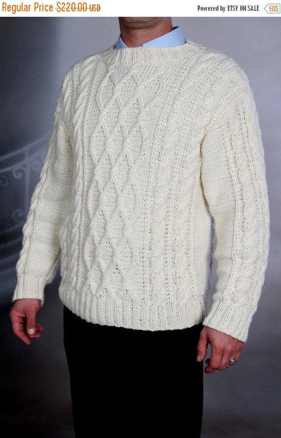 Sweater mens hand knit White XXL by Initasworks on Etsy