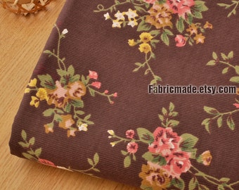 Large Rose Cotton Fabric Pink Rose Dots on Off White by fabricmade