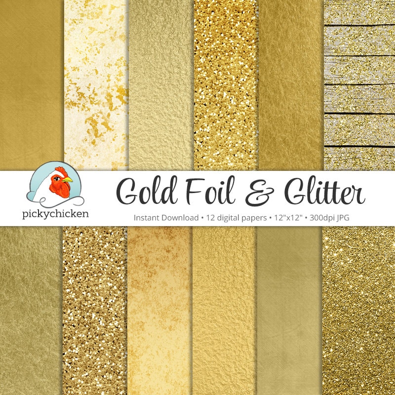 Gold Digital Paper Gold Foil Paper & Gold Glitter Paper faux