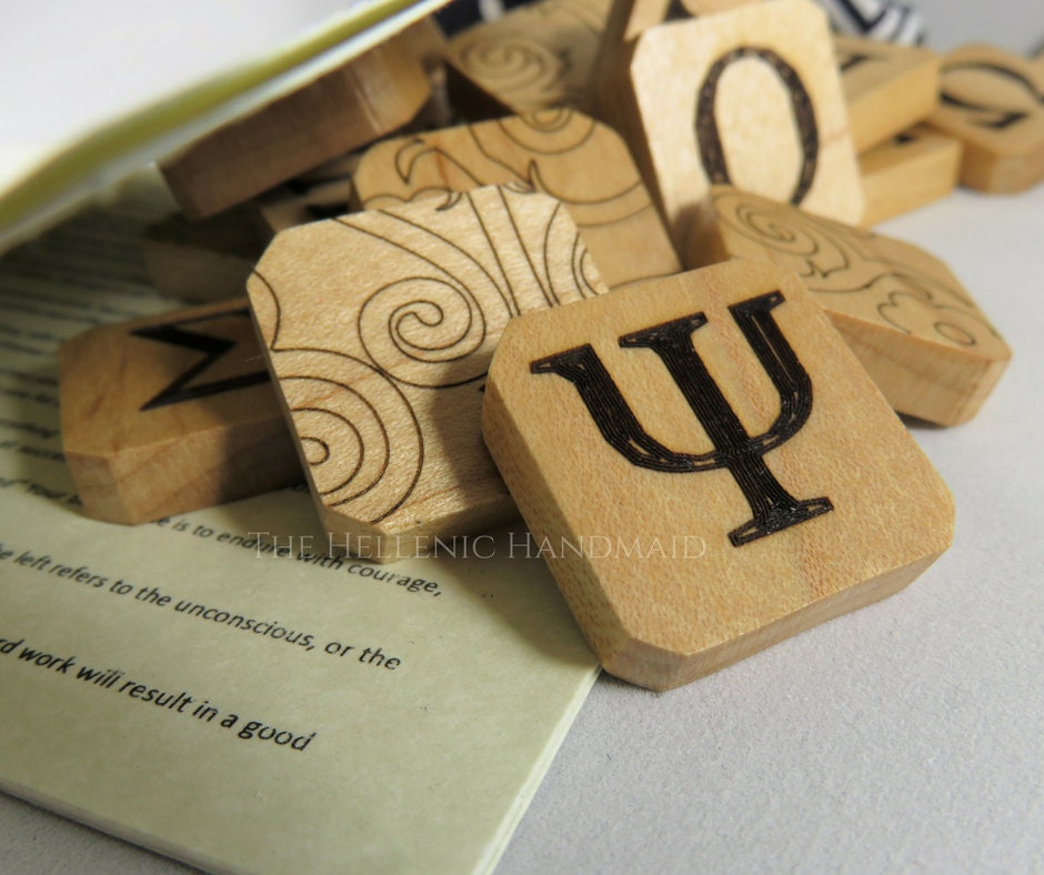 Greek Alphabet Oracle set, 24 handmade maple wood psephoi with oracle ...