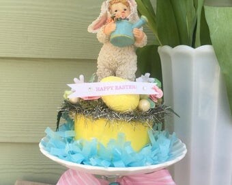 Shabby Chic Cottage Style Easter Decor with Yellow Basket