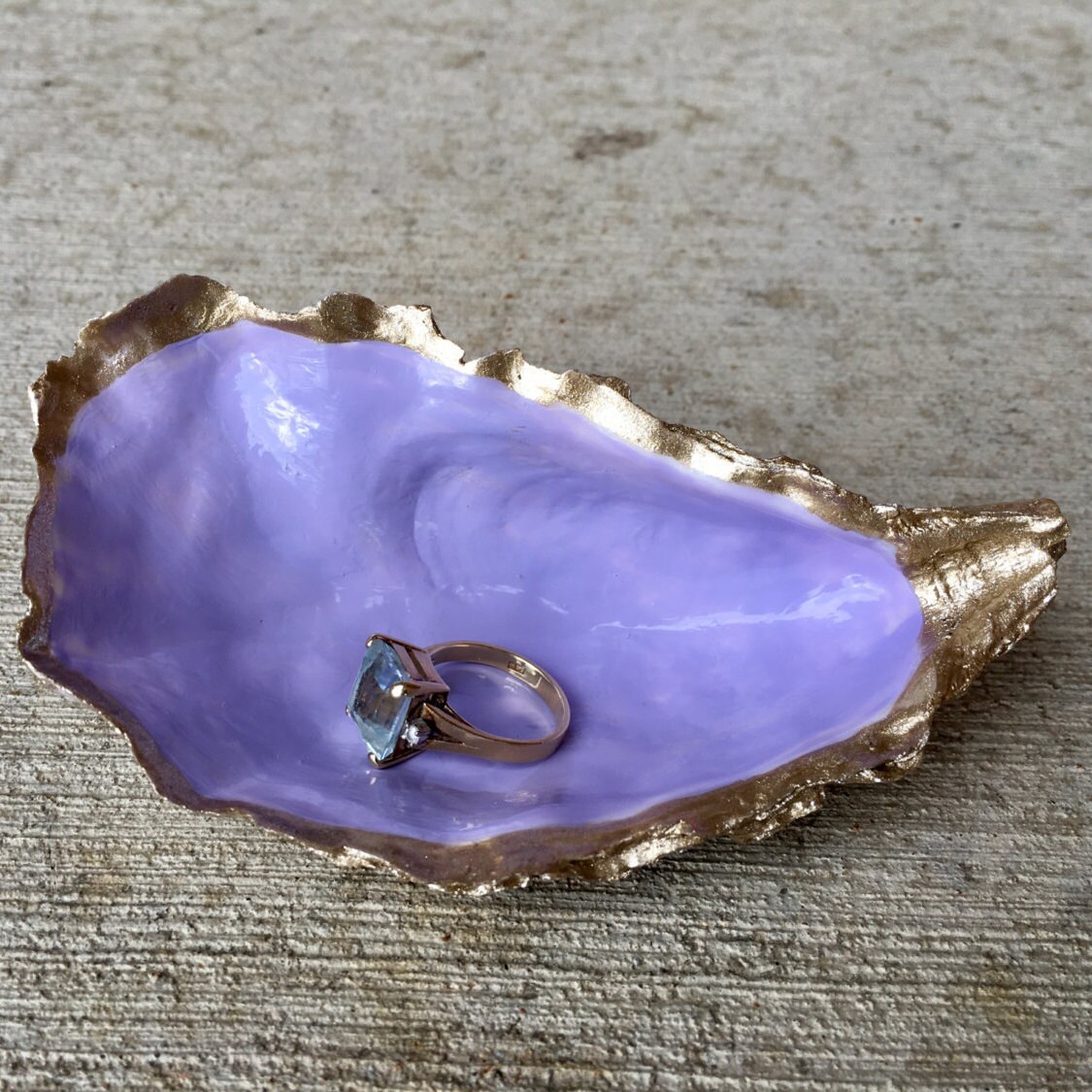 Light Purple and Gold Oyster Shell Ring Dish Ring Holder
