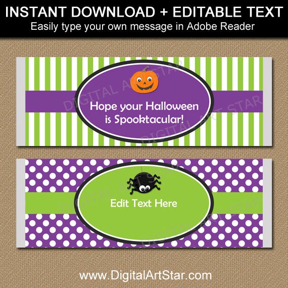 Printable Kids Halloween Candy Wrappers - Kids Halloween Chocolate Bar ...