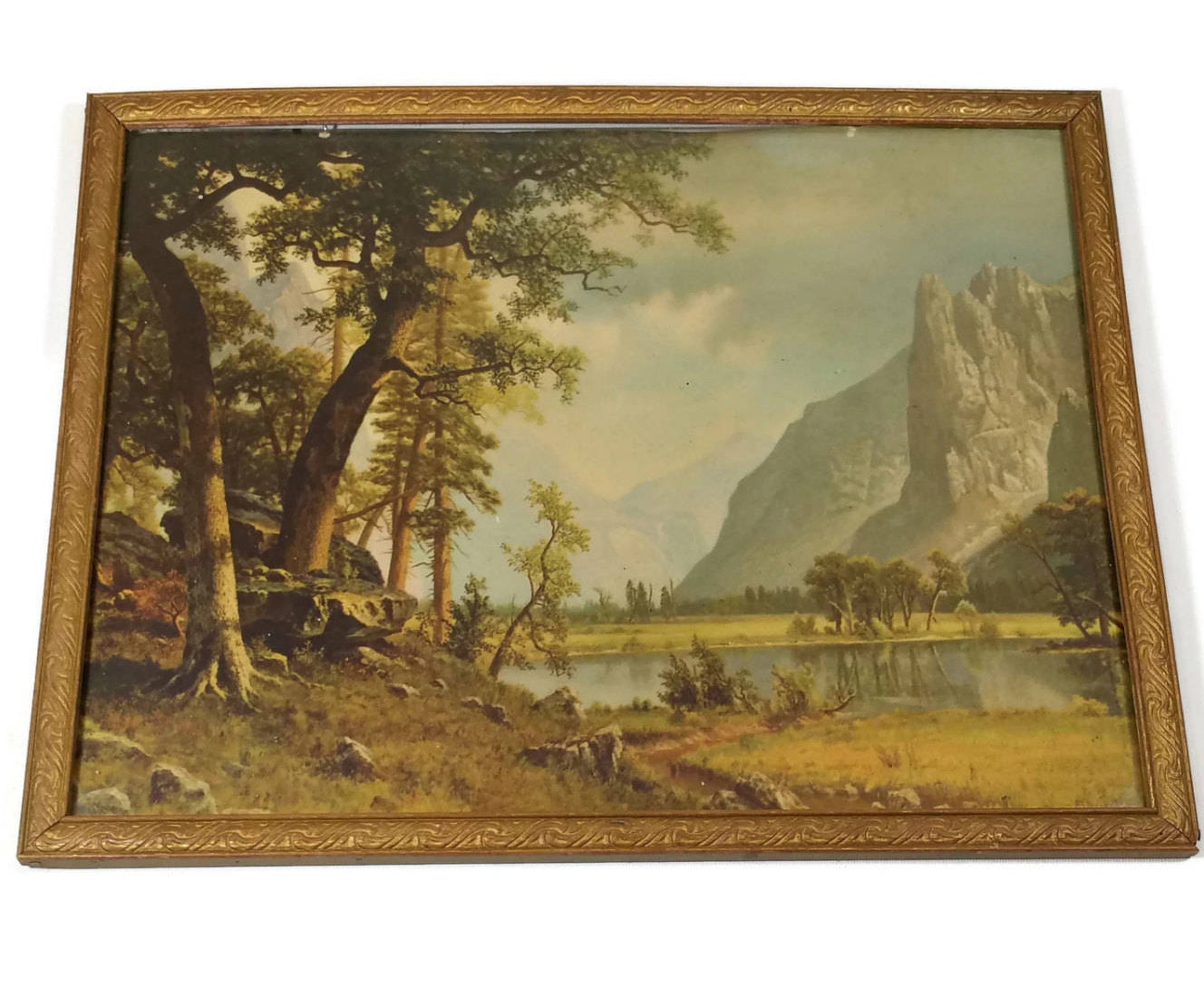 ANTIQUE LANDSCAPE PRINT Framed Early American Art Vintage