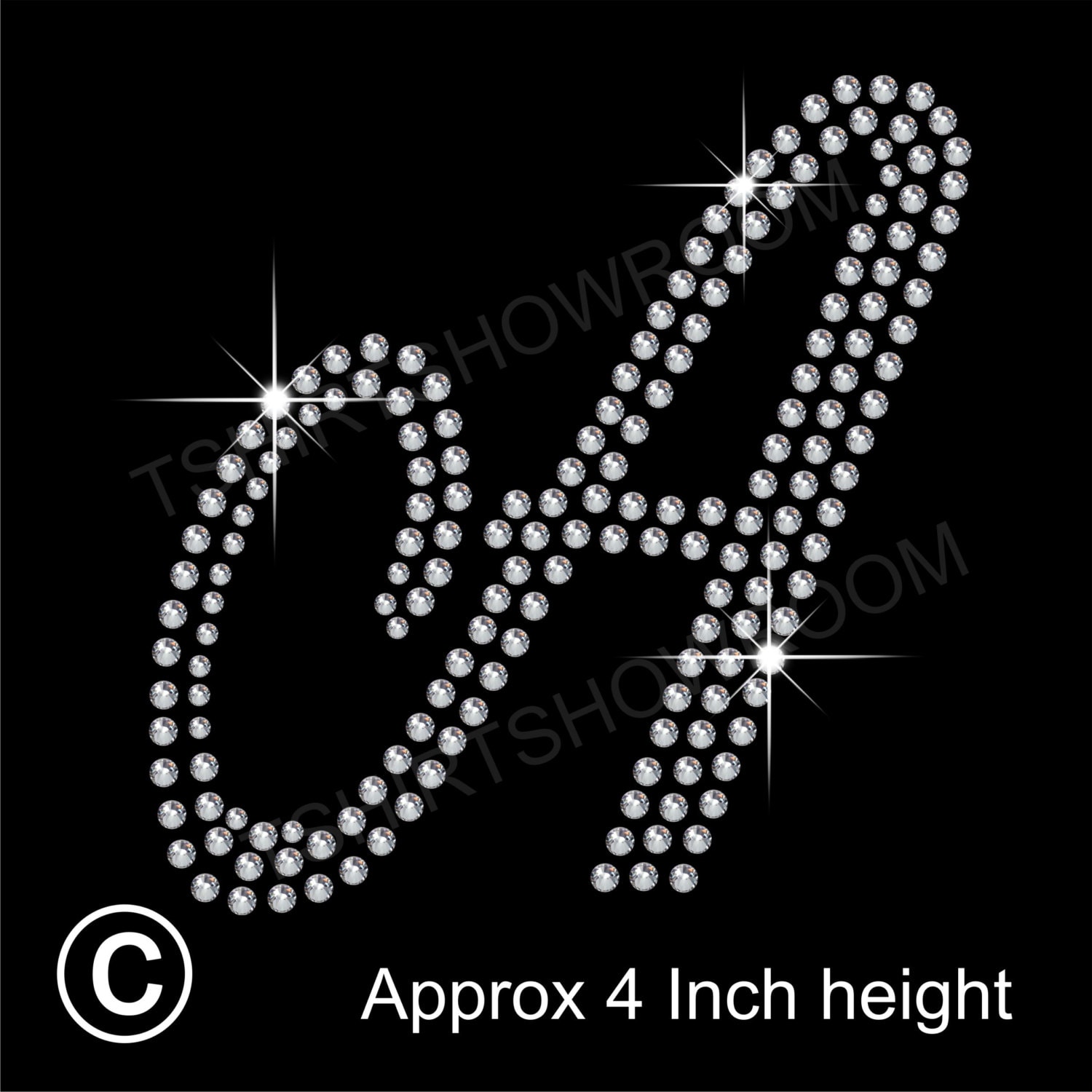 4 inch height Fancy Letters Rhinestone / Diamante Transfer