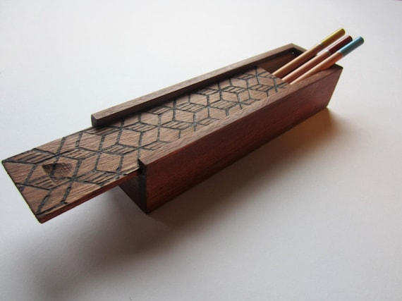 Wooden pencil box Geometric pencil case