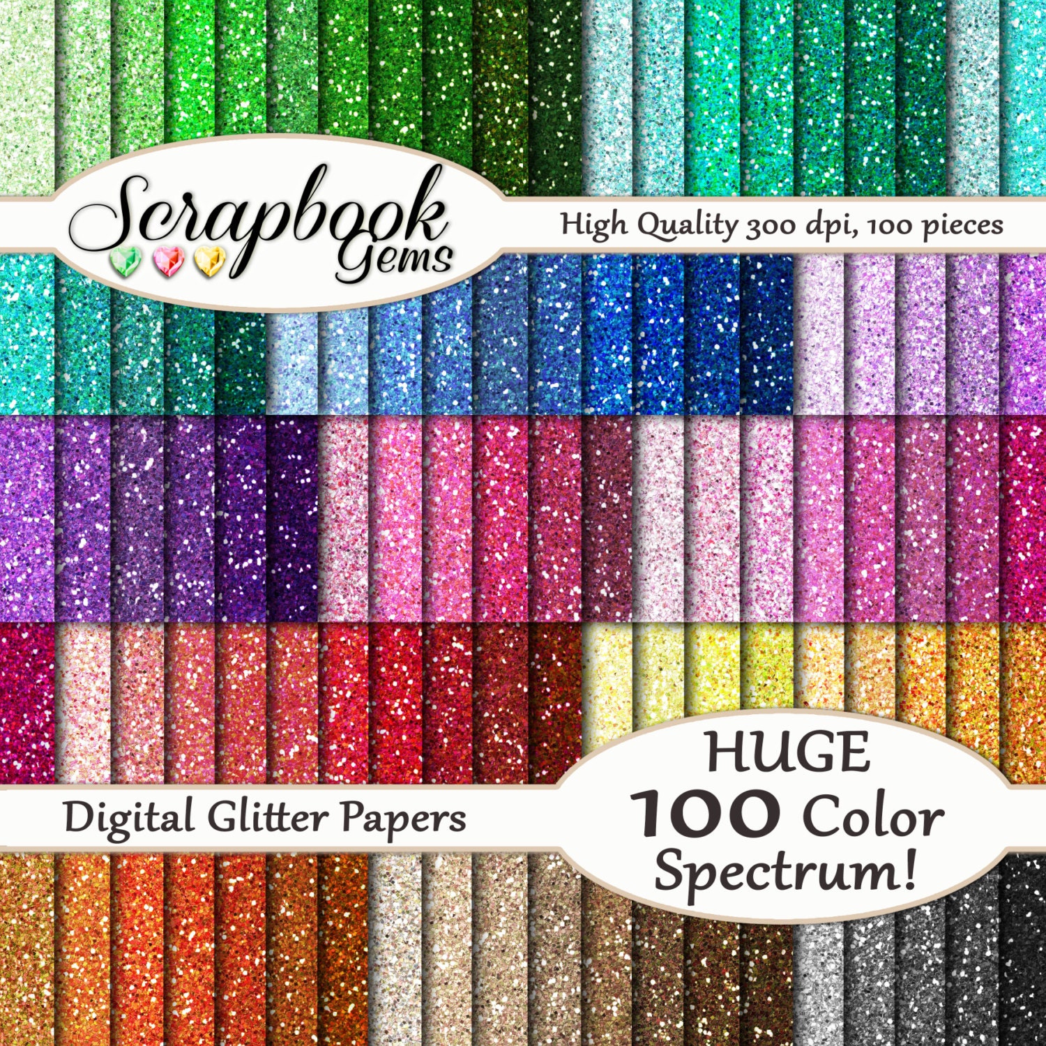 100 Glitter Sparkle Digital Paper 100 Pieces 12 x