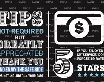 Uber Tip Sign 2 Signs 5 Star Rating Rideshare Get it ASAP
