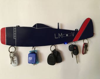 Twin Engine Airplane KEY RACK Home Decor Hat Leash Hanging
