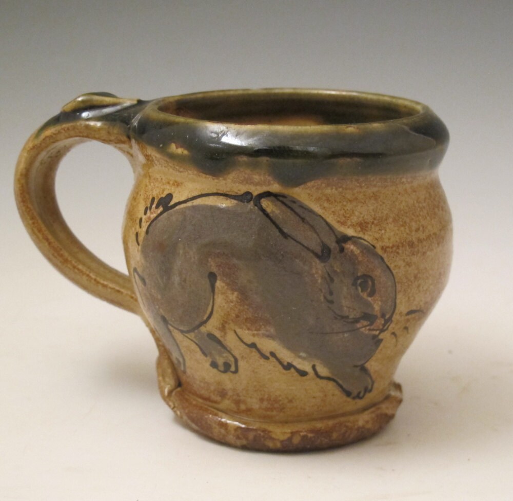 Mug with bunny rabbit stoneware pottery