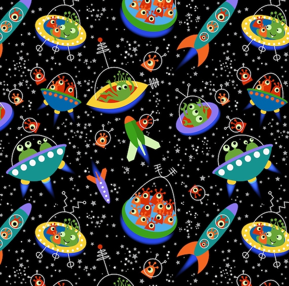 Spaceship Aliens Fabric Cruising The Nebula Highway By