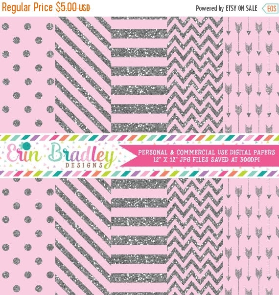 70% OFF SALE Silver Glitter Digital Paper by ErinBradleyDesigns