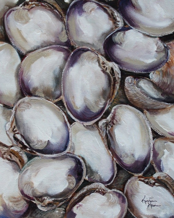 Clam Shells Beach Coastal Art Shellfish Seafood ORIGINAL Oil