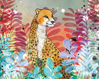 Cheetah art print | Etsy