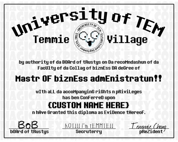 CUSTOMIZED University Of Tem Degree Diploma Undertale Print