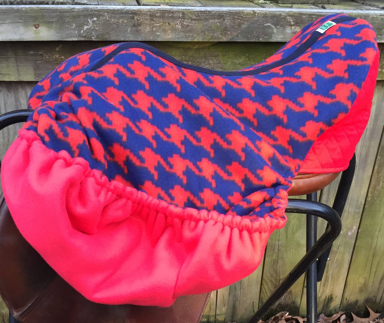 Custom made Saddle Cover English Dressage Red/Navy Herringbone