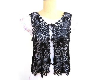 Black crochet vest | Etsy