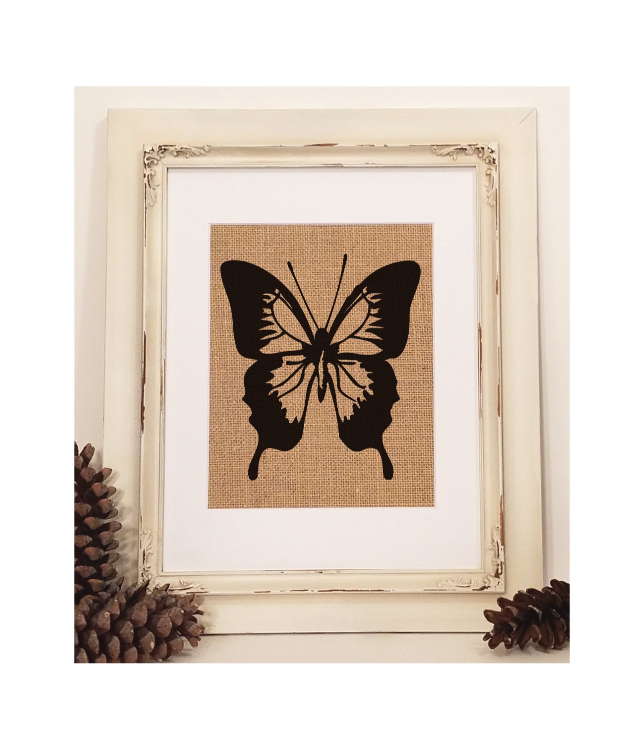 Butterfly on Burlap Sign Burlap Print Burlap Sign by BusyBeeBurlap