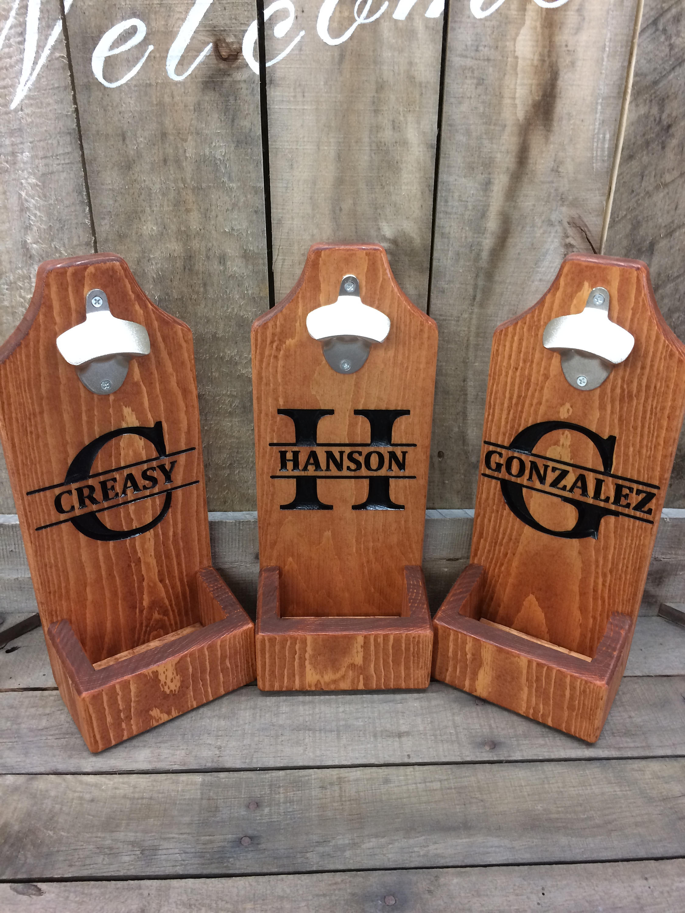 Personalized Wall Mounted Wood Beer Bottle Cap Opener custom