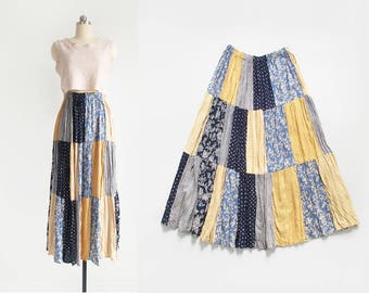 Long patchwork skirt | Etsy