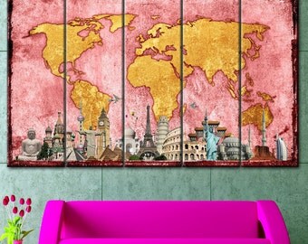 Pink world map | Etsy