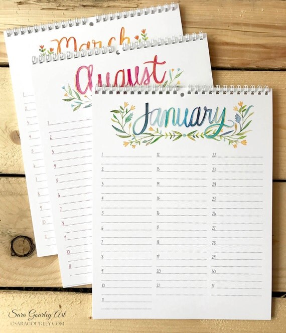 Large Floral Watercolor Birthday Calendar 8.5x11