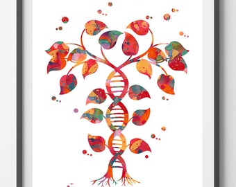 DNA molecule art print Dna double helix genetic watercolor