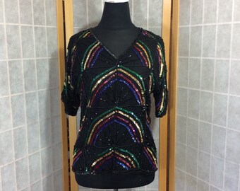 Rainbow sequin top | Etsy