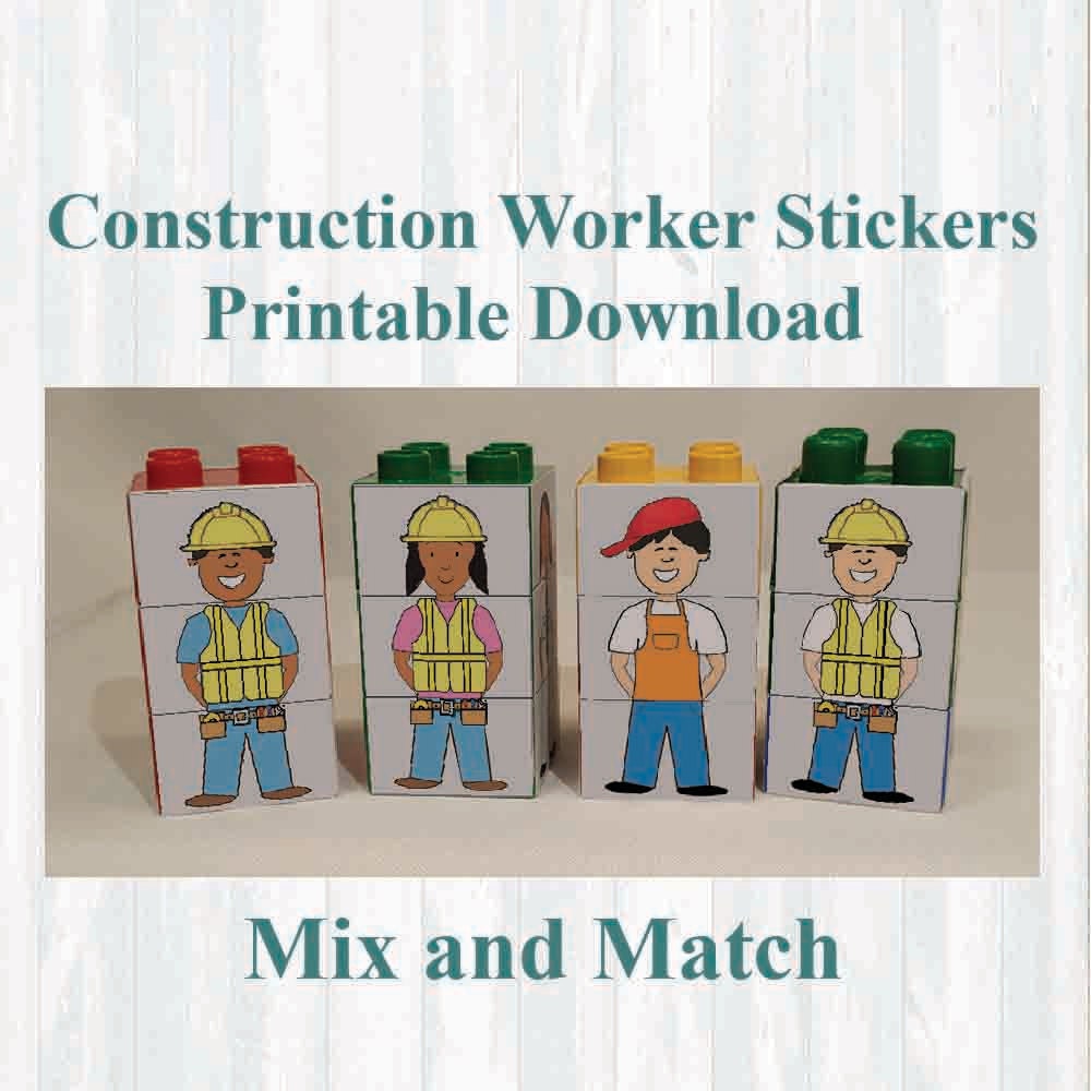 Construction Worker Stickers Fridge magnets Building blocks.
