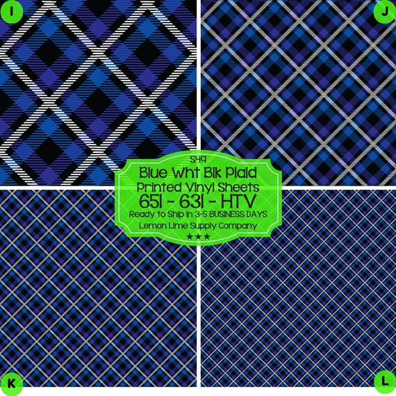 Blue Black White Plaid Vinyl/Printed Heat Transfer