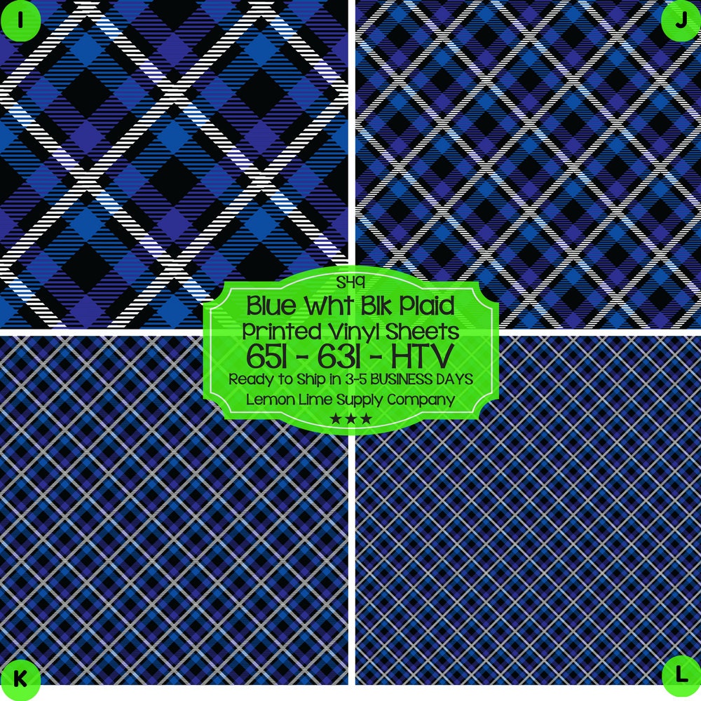 Blue Black White Plaid Vinyl/Printed Heat Transfer