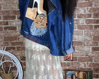 Hand painted denim Jacket with painting Jacket with art work