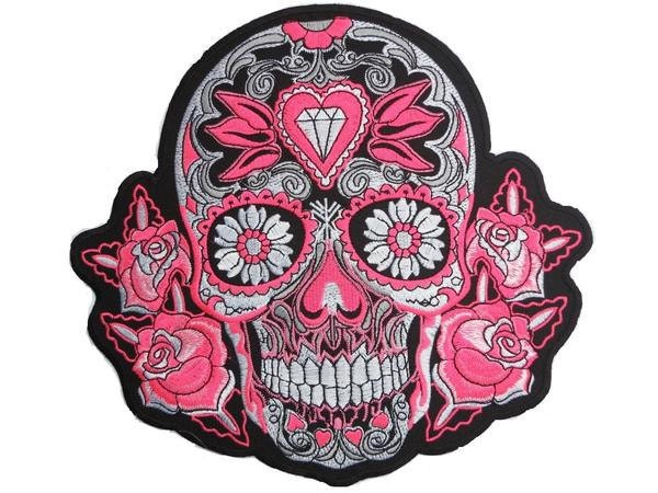 Pink Sugar Skull Big Xl Embroidered Iron On Sew On Back Patch 9 5 From