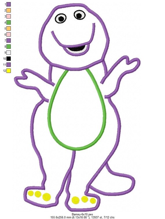 Barney Dinosaur Applique Embroidery Design