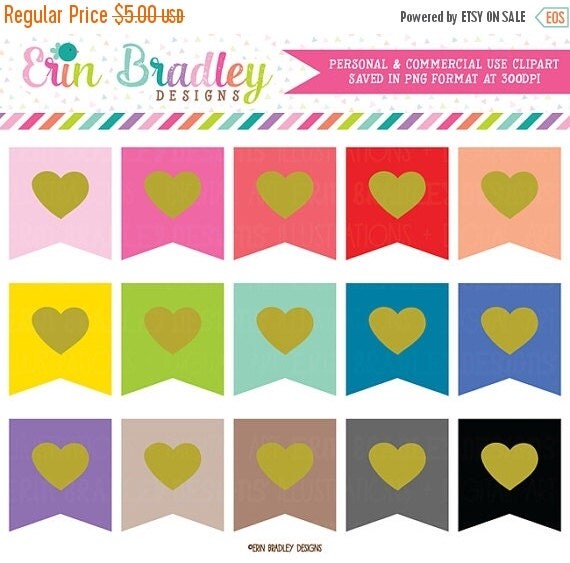 70% OFF SALE Heart Flags Clipart Personal & by ErinBradleyDesigns