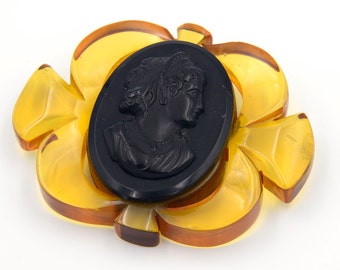 Black bakelite cameo | Etsy