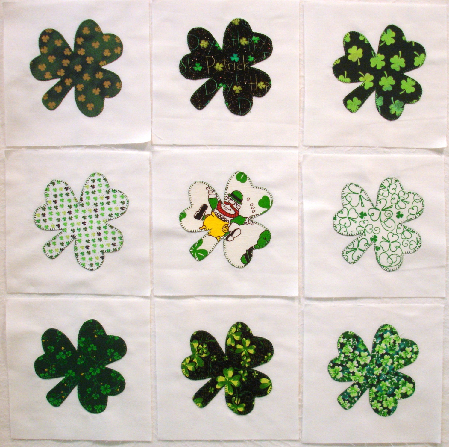 Shamrocks Appliqued Quilt Blocks