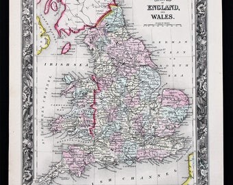 England Wales Map Europe Edwardian Era 1903 Antique Steel