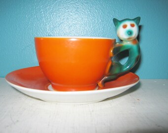 Orange tea cup set | Etsy