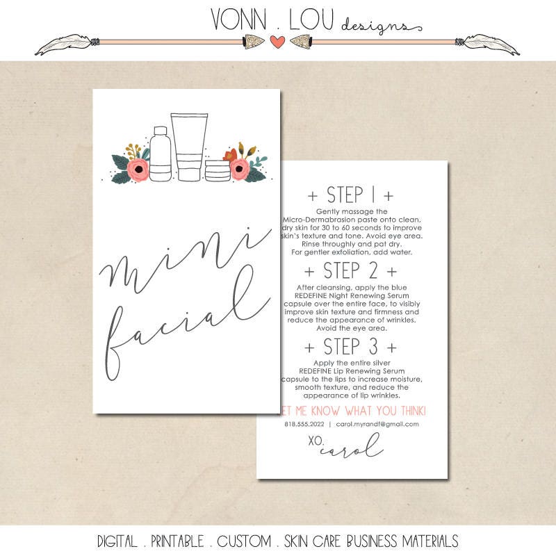 customized printable mini facial cards hand illustrated