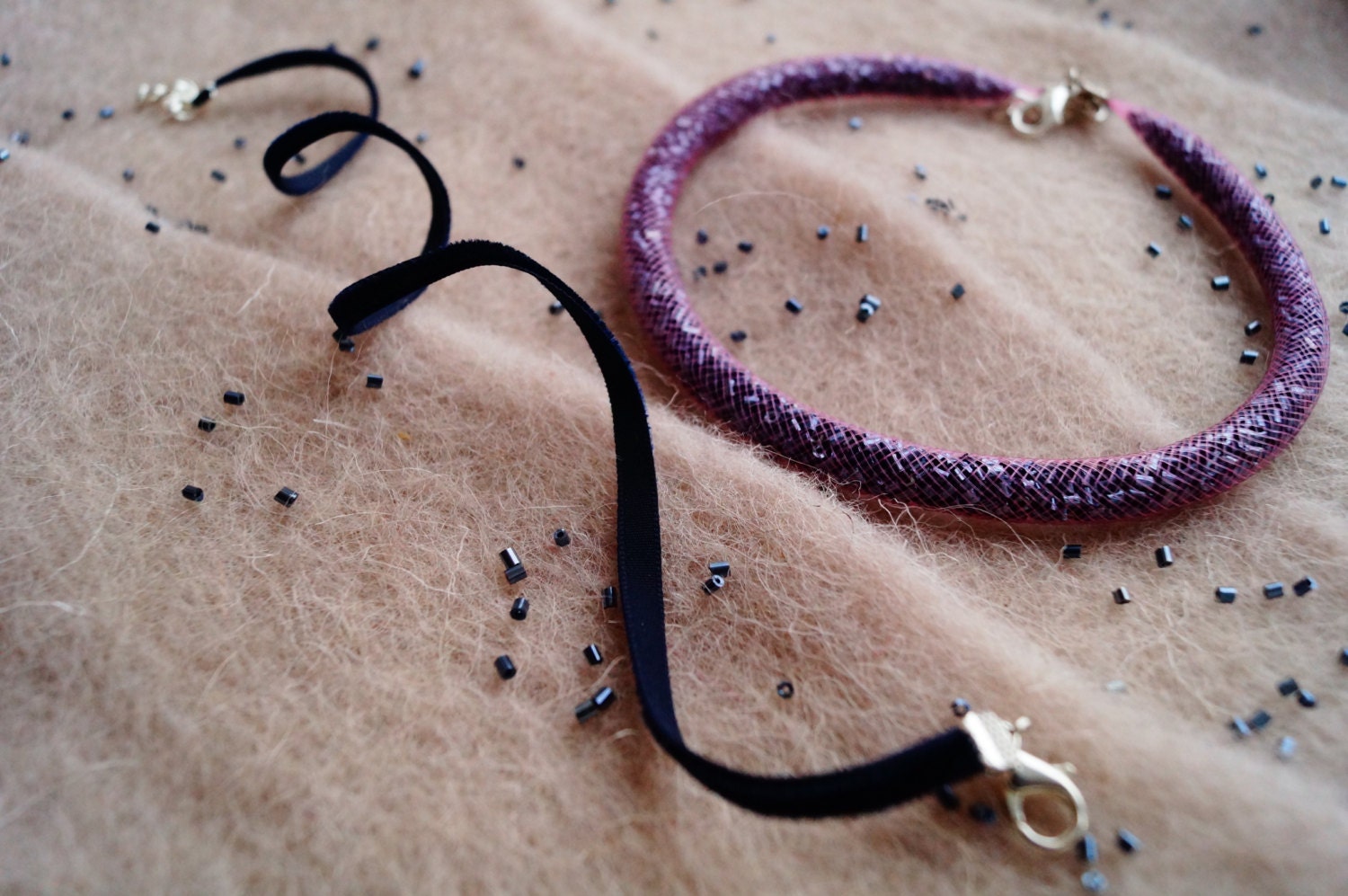 Pack of two chokers Blue Velvet choker Blue Choker Beaded